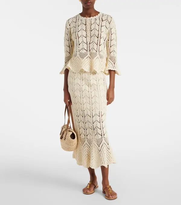 Zimmermann Crochet Cotton Midi Skirt - White