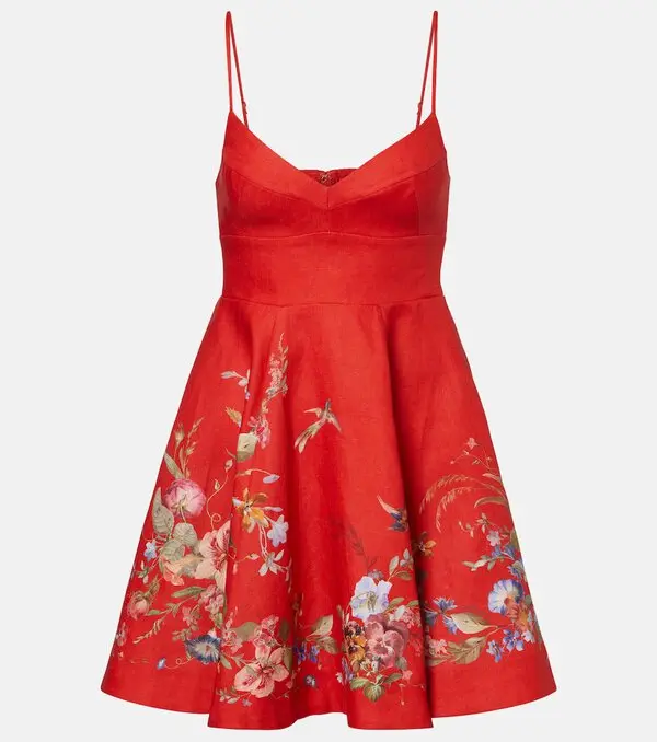 Zimmermann Patience Floral Linen Mini Dress - Red