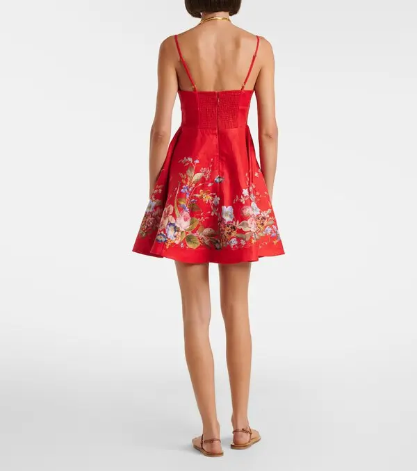 Zimmermann Patience Floral Linen Mini Dress - Red