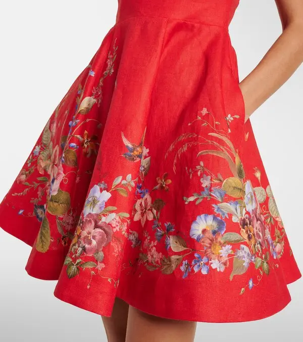 Zimmermann Patience Floral Linen Mini Dress - Red
