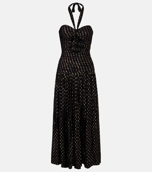 Zimmermann Daylight Halterneck Lamé Midi Dress - Black