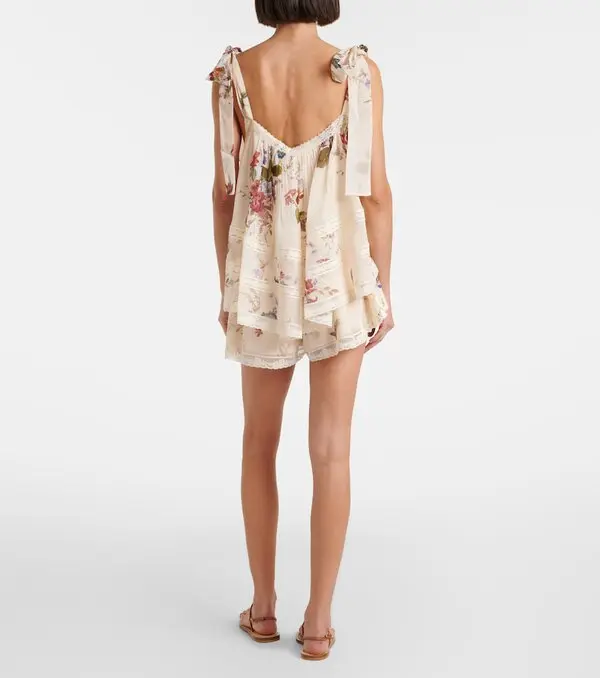 Zimmermann Patience Floral Cotton And Silk Shorts - White