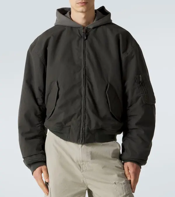 Balenciaga Cotton-blend Hooded Bomber Jacket - Grey