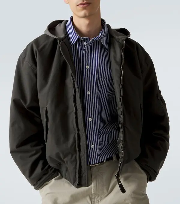 Balenciaga Cotton-blend Hooded Bomber Jacket - Grey