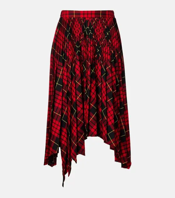 Alexander McQueen Tartan Pleated Midi Skirt - Red