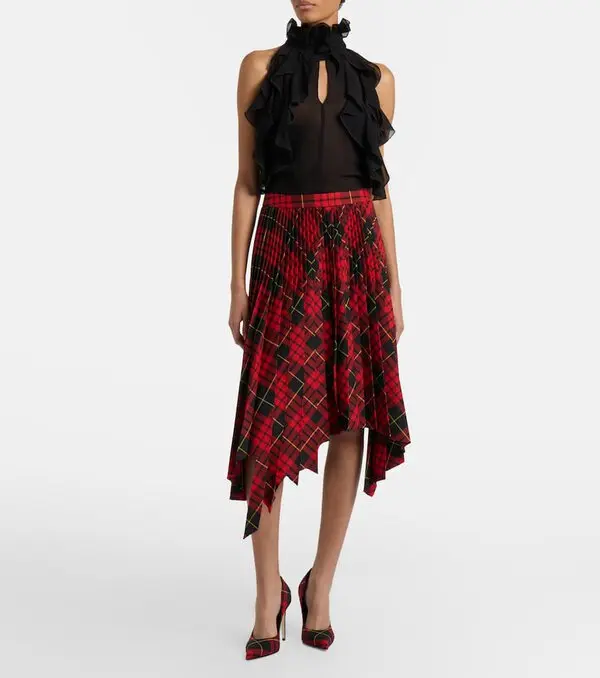 Alexander McQueen Tartan Pleated Midi Skirt - Red
