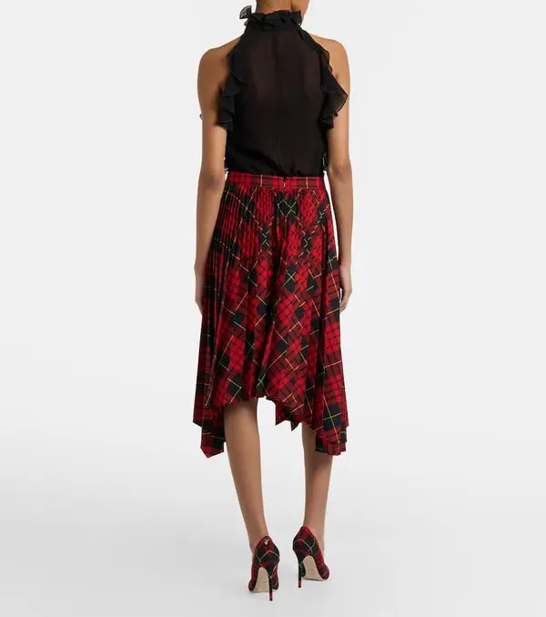 Alexander McQueen Tartan Pleated Midi Skirt - Red