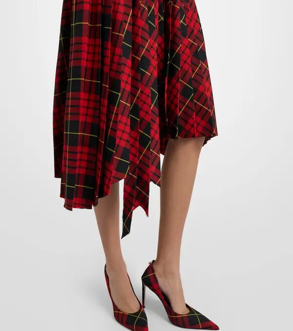 Alexander McQueen Tartan Pleated Midi Skirt - Red