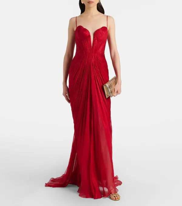 MARIA LUCIA HOHAN Cecilia Draped Silk Gown - Red