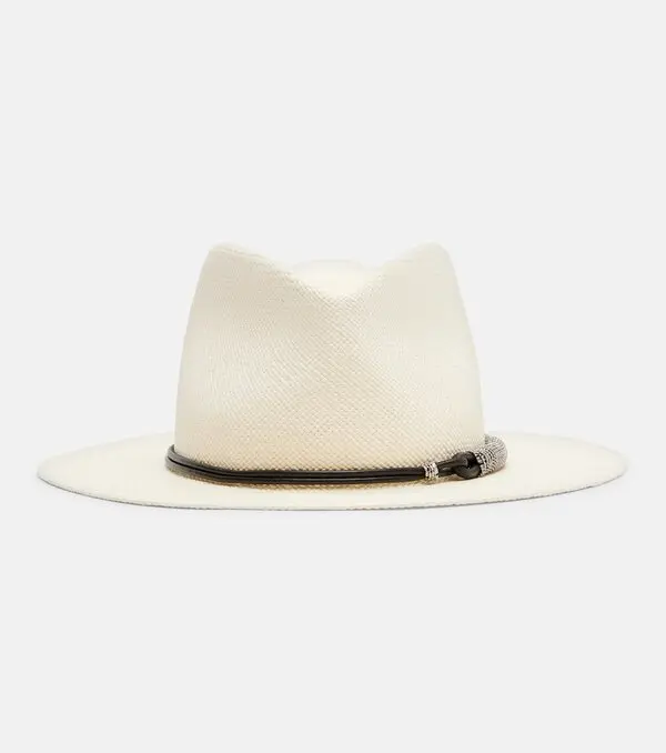Brunello Cucinelli Leather-trimmed Fedora Hat - White