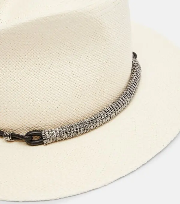 Brunello Cucinelli Leather-trimmed Fedora Hat
