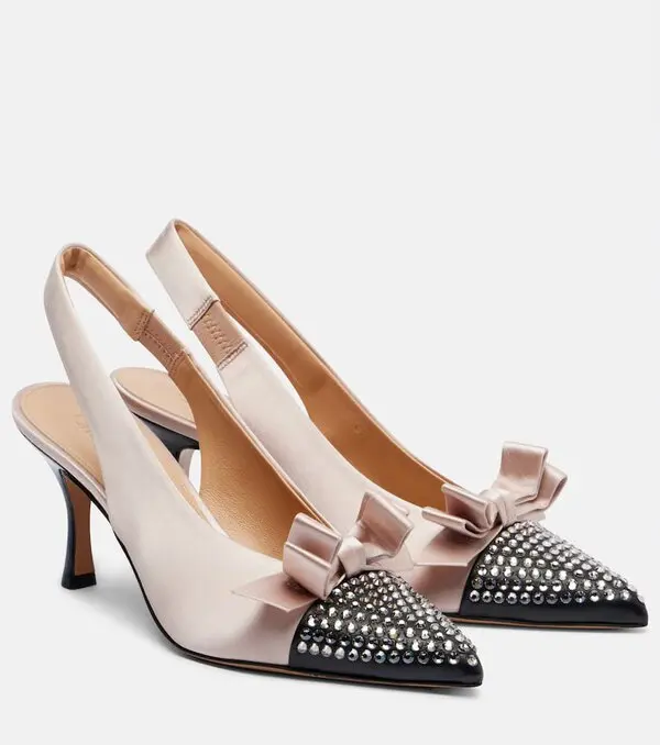 Chloé Alba Studded Leather-trimmed Satin Pumps - Pink
