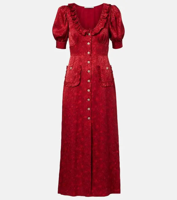 Alessandra Rich Leopard-print Silk Jacquard Midi Dress - Red