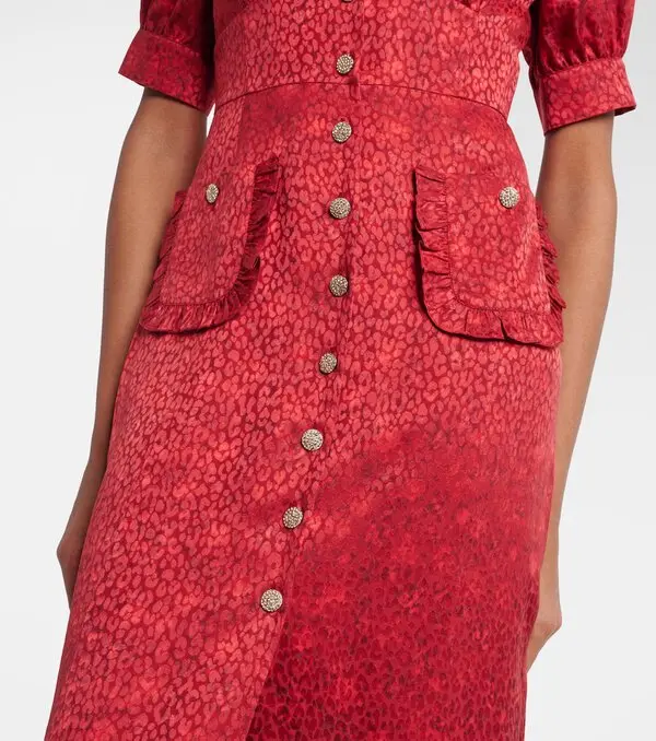 Alessandra Rich Leopard-print Silk Jacquard Midi Dress - Red