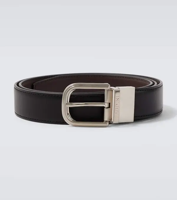 LARDINI Leather Logo Belt - Black