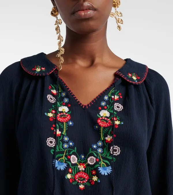 Rixo Embroidered Cotton Top