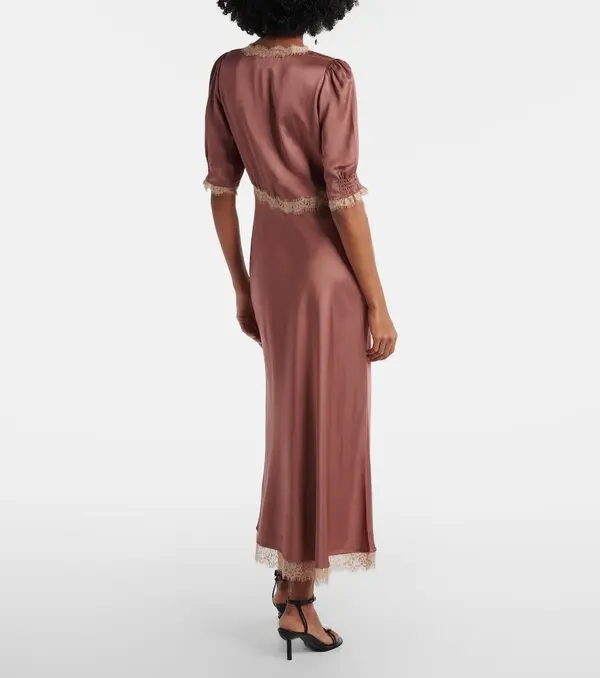 Rixo Annina Lace-trimmed Satin Maxi Dress - Pink