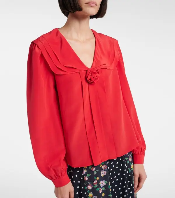Rixo Emelin Floral-appliqué Silk Blouse - Red