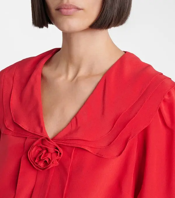 Rixo Emelin Floral-appliqué Silk Blouse - Red