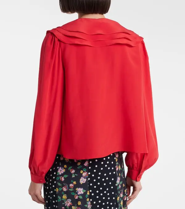 Rixo Emelin Floral-appliqué Silk Blouse - Red