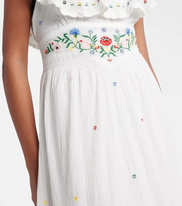 Rixo Ebony Embroidered Cotton Midi Dress