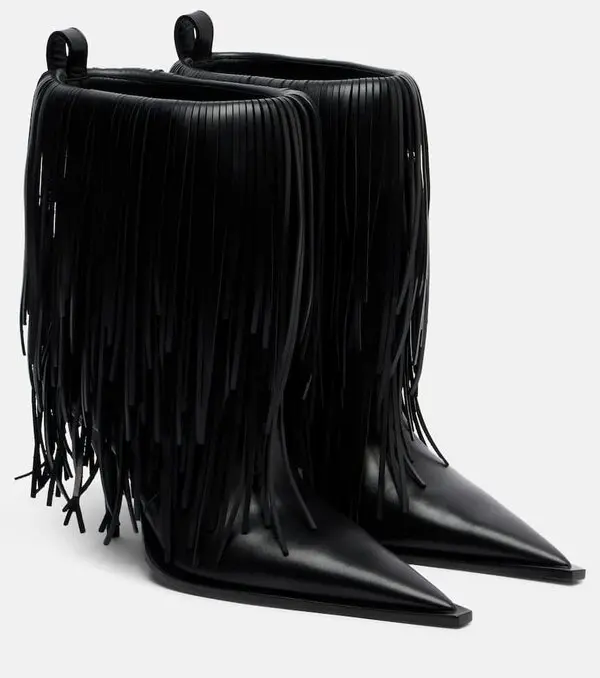Balenciaga Avenue Fringe Leather Ankle Boots