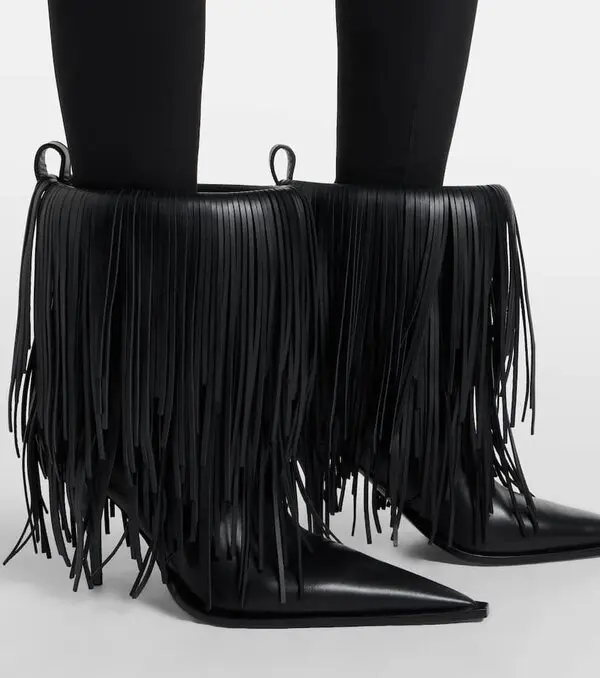 Balenciaga Avenue Fringe Leather Ankle Boots