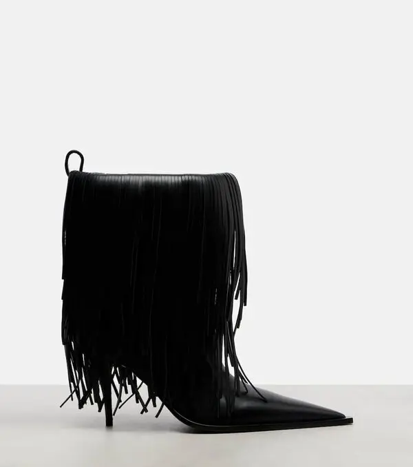 Balenciaga Avenue Fringe Leather Ankle Boots