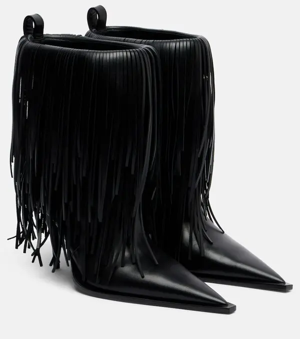 Balenciaga Avenue Fringe Leather Ankle Boots - Black