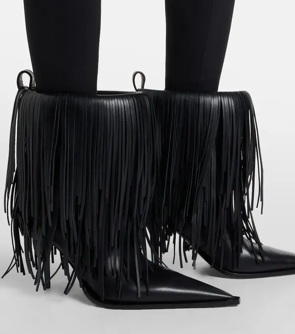 Balenciaga Avenue Fringe Leather Ankle Boots