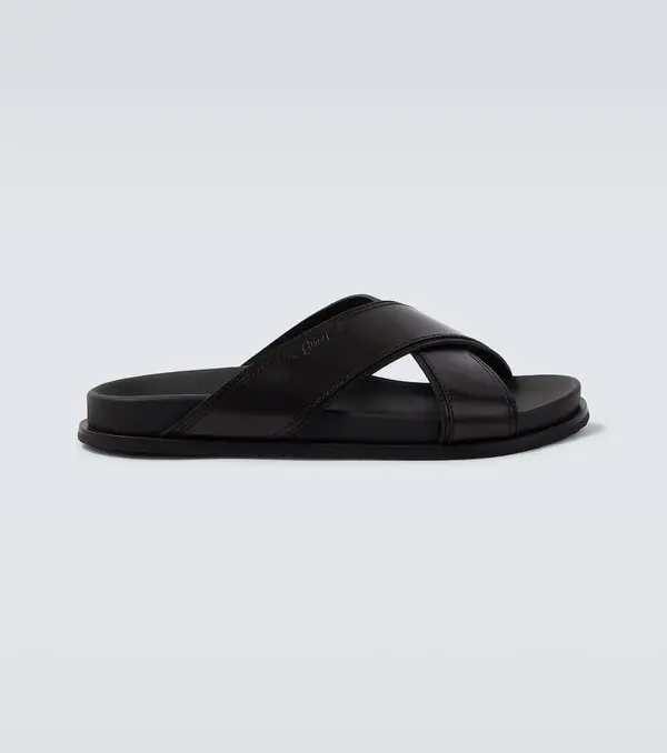 Brioni Criss-cross Leather Slides