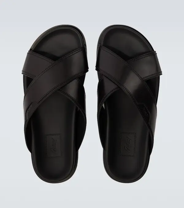 Brioni Criss-cross Leather Slides