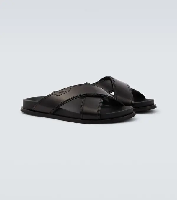 Brioni Criss-cross Leather Slides