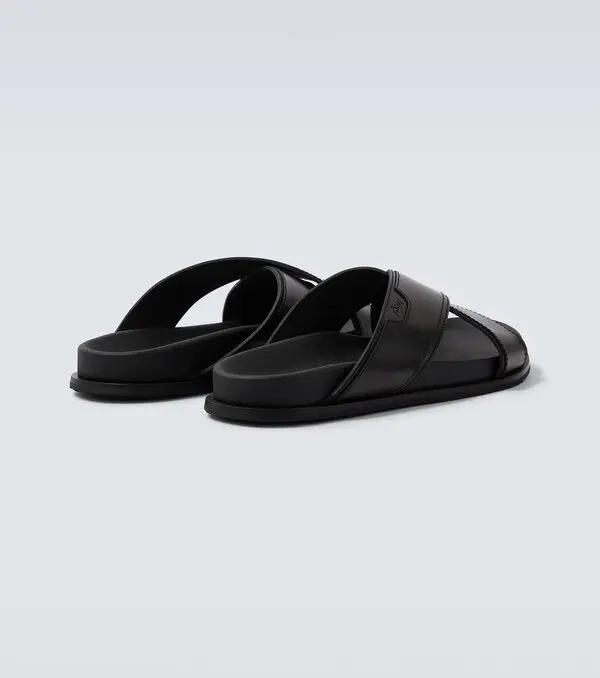 Brioni Criss-cross Leather Slides