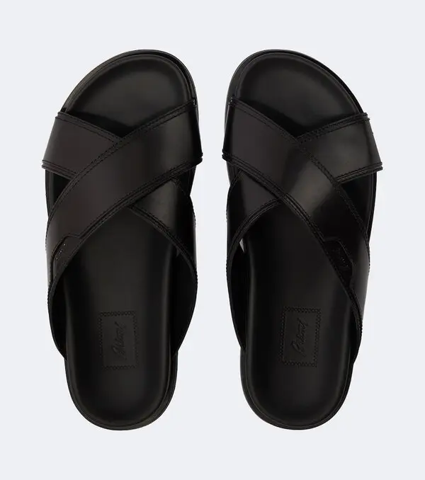 Brioni Criss-cross Leather Slides