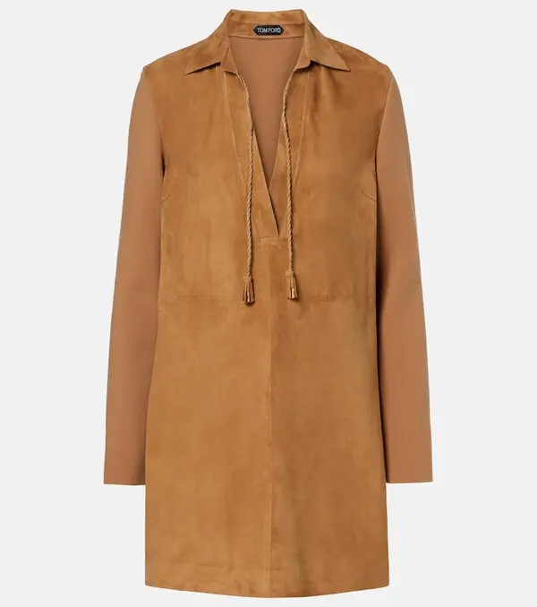 TOM FORD Wool-blend And Suede Minidress - Brown