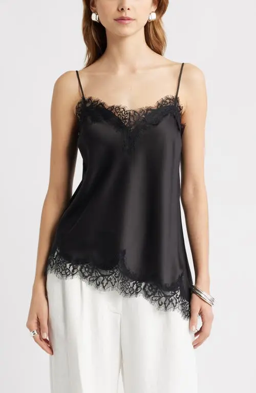 OPEN EDIT Lace Trim Satin Camisole - Black