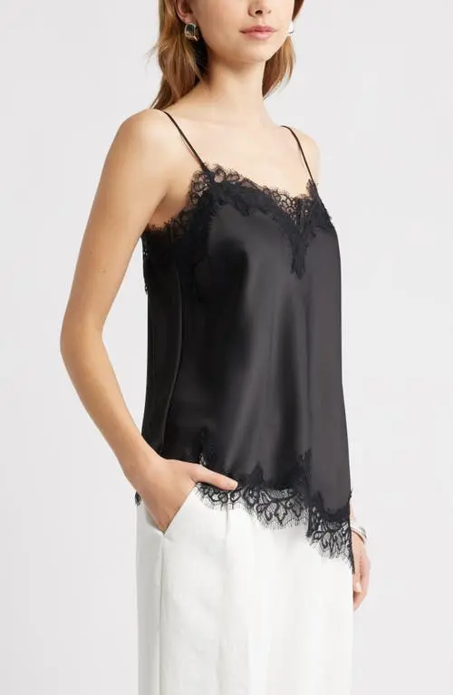 OPEN EDIT Lace Trim Satin Camisole - Black
