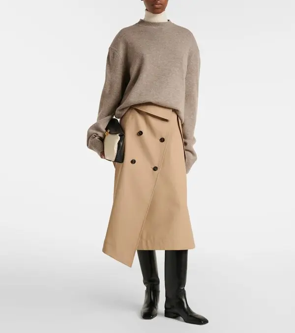 RÓHE Asymmetric Cotton Canvas Midi Skirt - Beige
