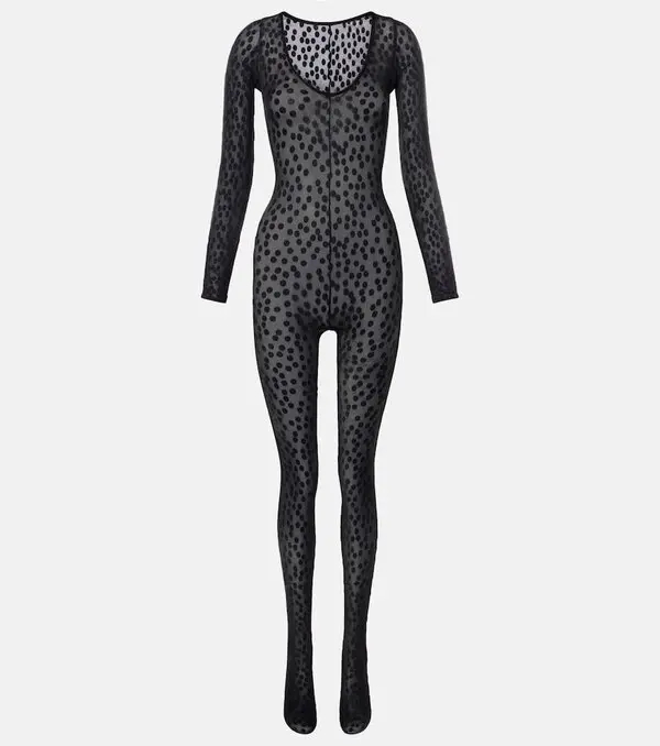 Wolford Sweet Dots Polka-dot Sheer Catsuit - Black