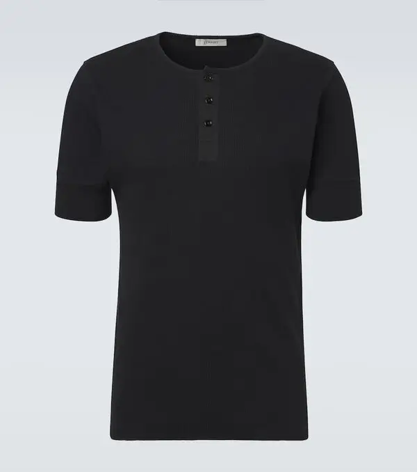 LEMAIRE Cotton And Linen Henley Shirt - Black
