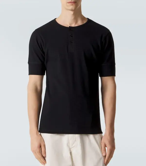 LEMAIRE Cotton And Linen Henley Shirt - Black