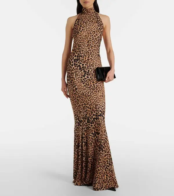 Norma Kamali Printed Turtleneck Jersey Gown