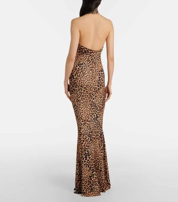 Norma Kamali Printed Turtleneck Jersey Gown