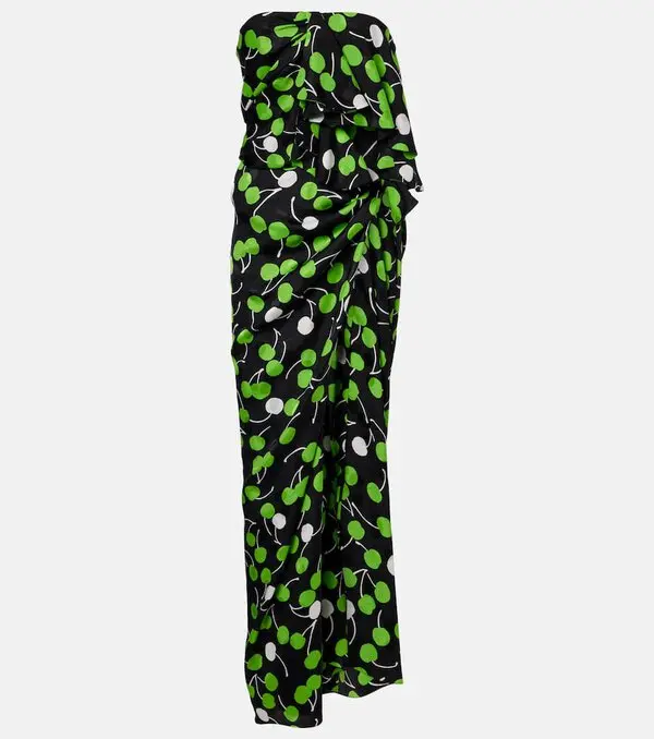 Saint Laurent Cutout Printed Gathered Silk Gown