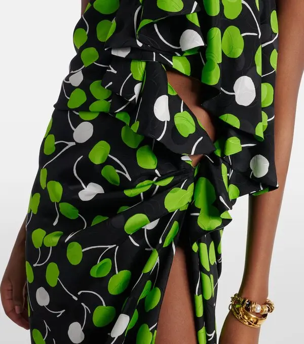Saint Laurent Cutout Printed Gathered Silk Gown