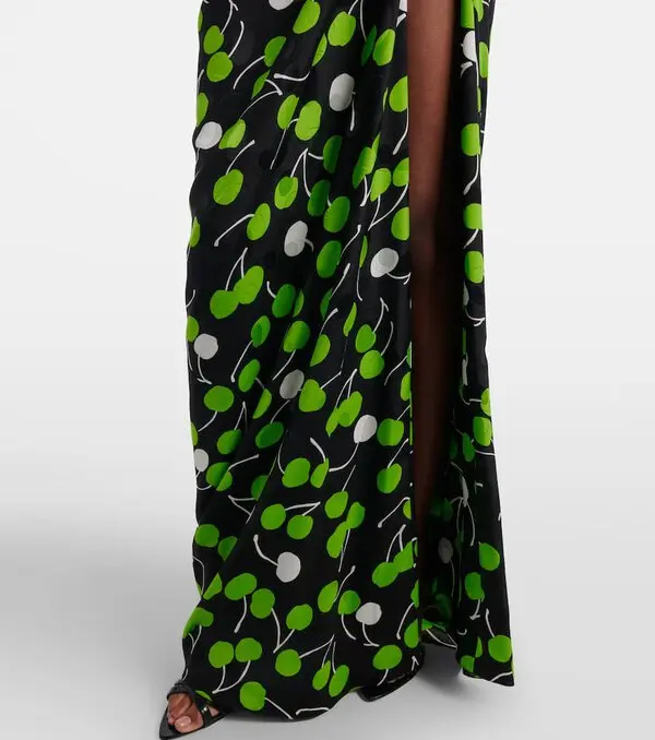 Saint Laurent Cutout Printed Gathered Silk Gown