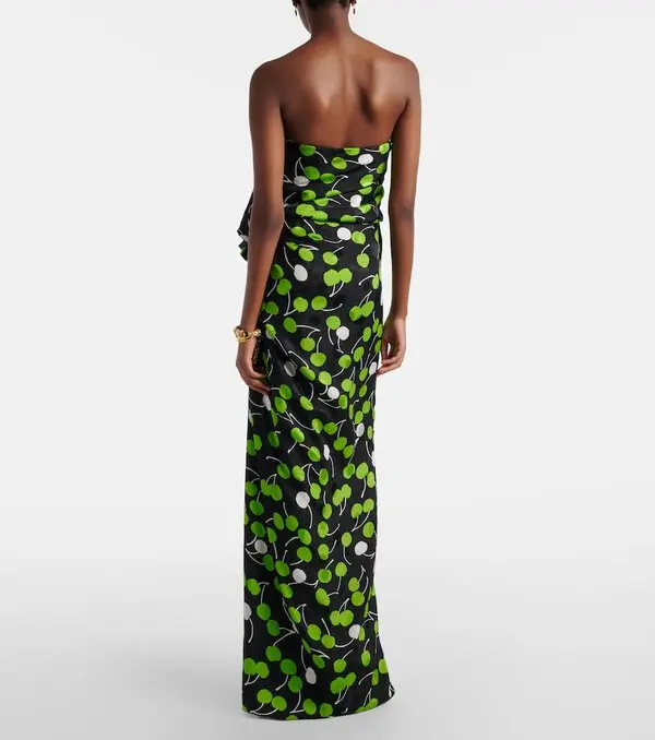 Saint Laurent Cutout Printed Gathered Silk Gown