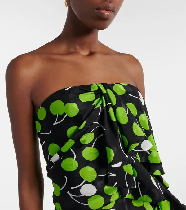Saint Laurent Cutout Printed Gathered Silk Gown