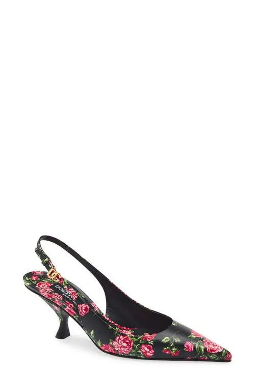 Dolce & Gabbana Lollo Rose Print Kitten Heel Slingback Pump